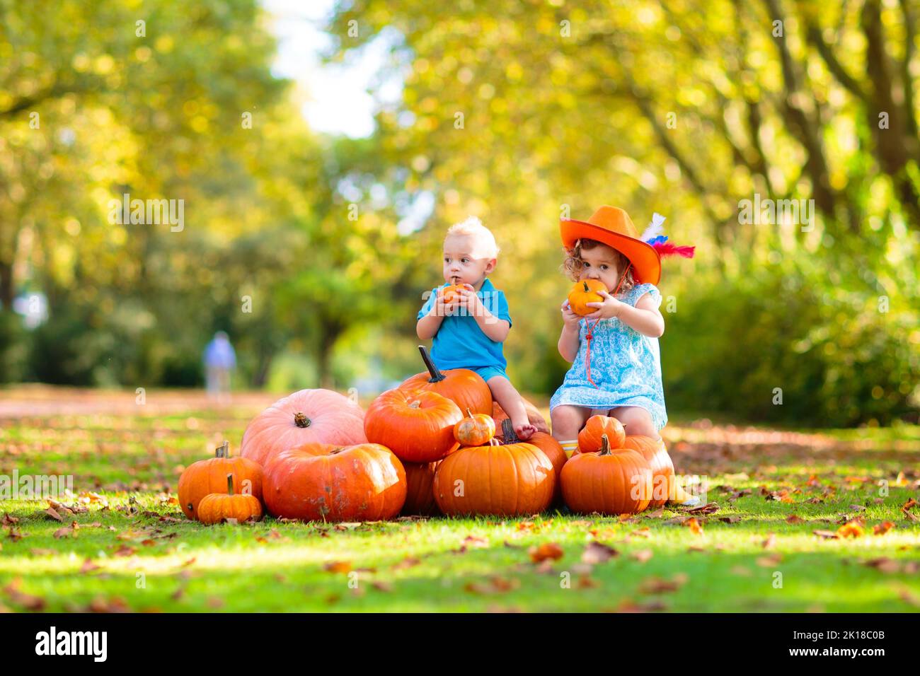 Group of little children enjoying harvest festival celebration at ...