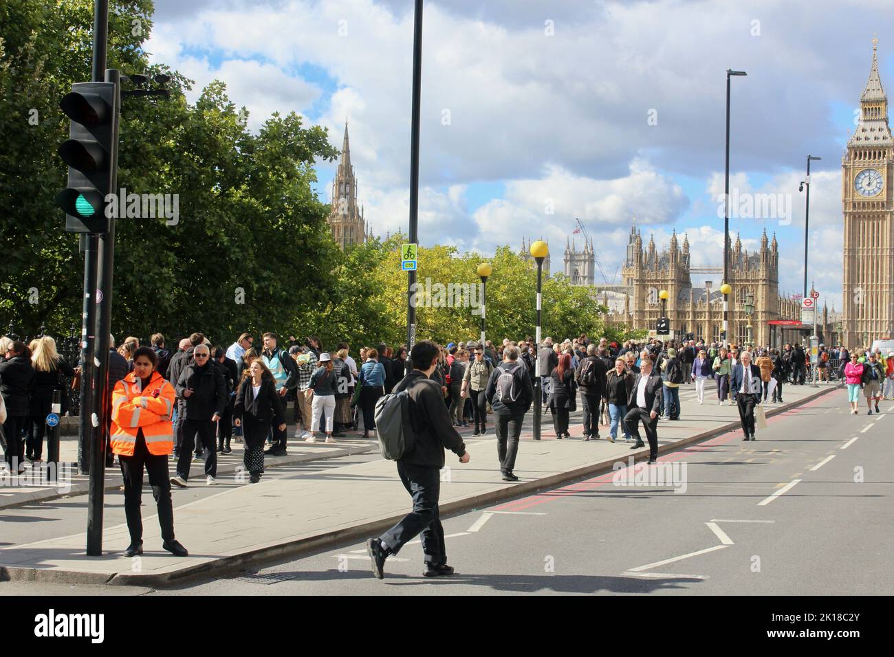 the queue for westminster hall lying in state on south bank; scenes ...