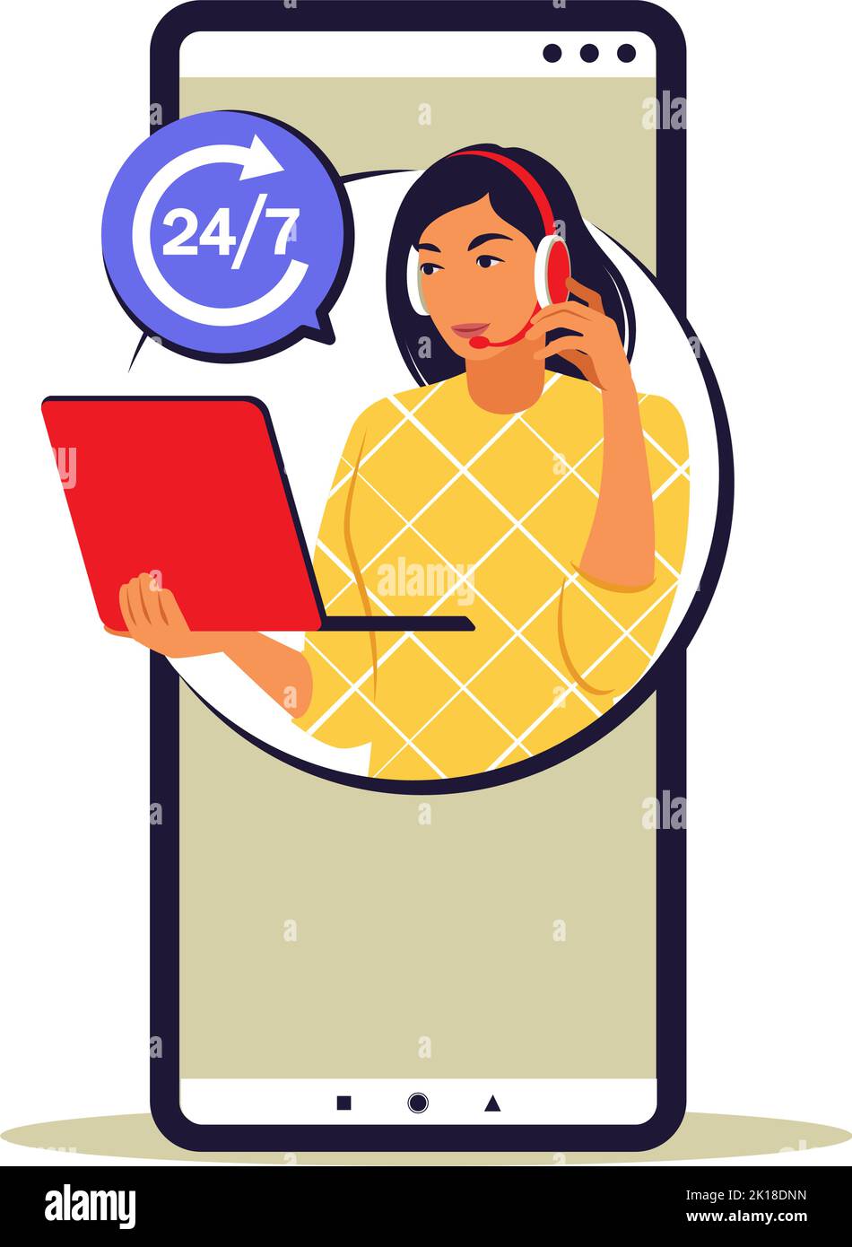 Service 24 7 concept. Call center support. Vector illustration. Flat ...