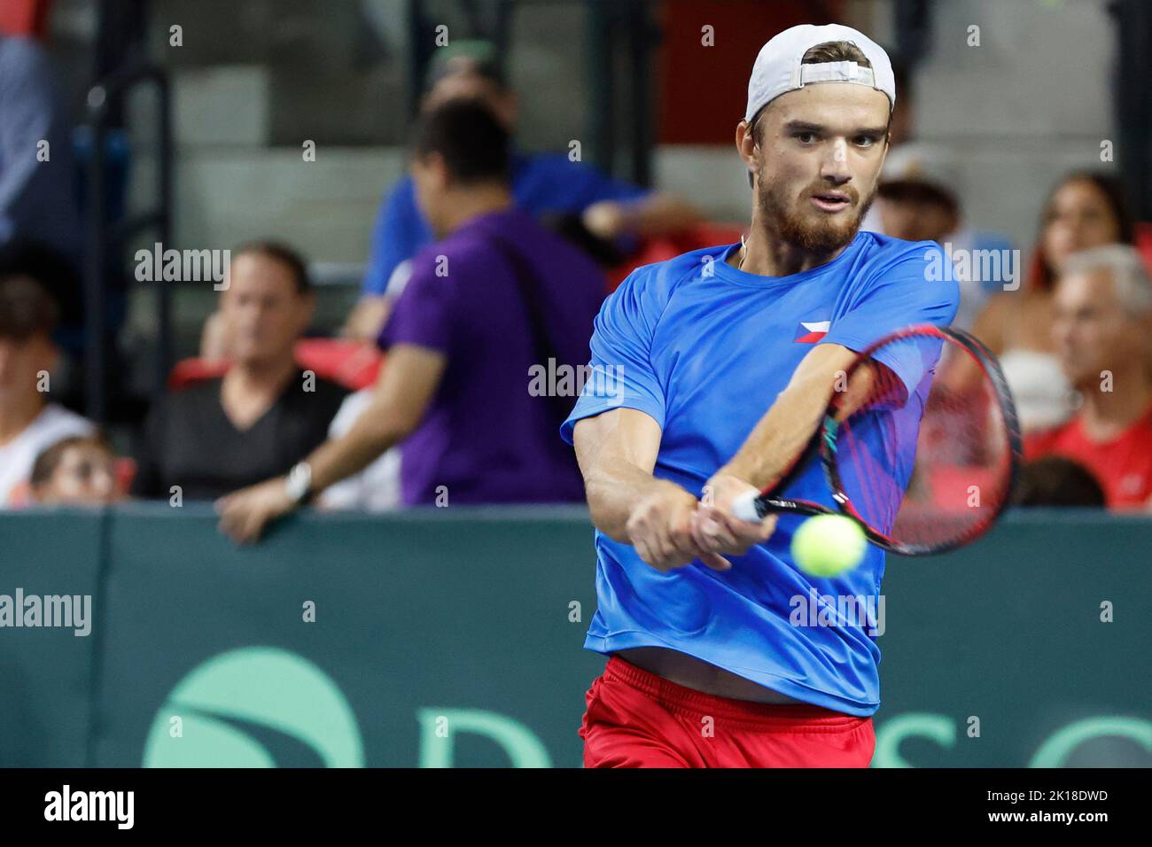 Czech Tomas Machac in action during the Davis Cup - World Group I match ...