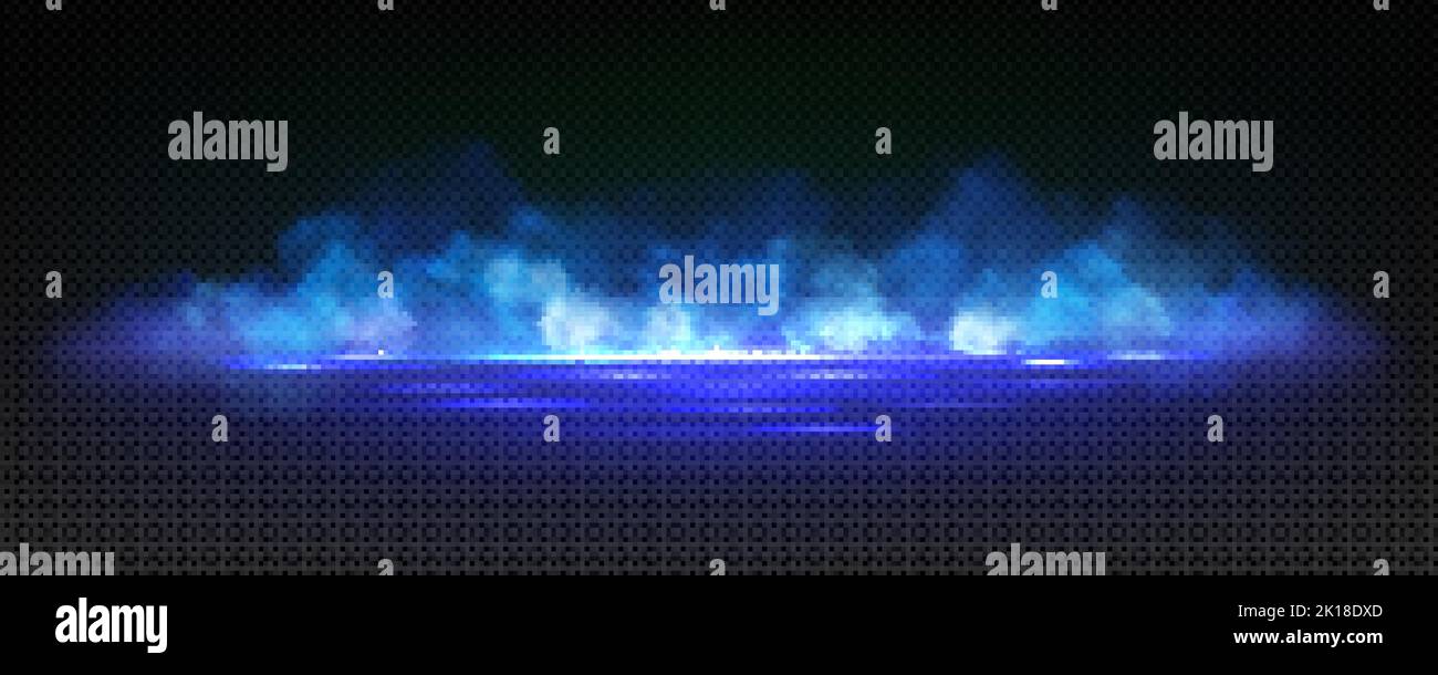 Smoke, magic haze clouds, blue glowing steam in nightclub perspective ...