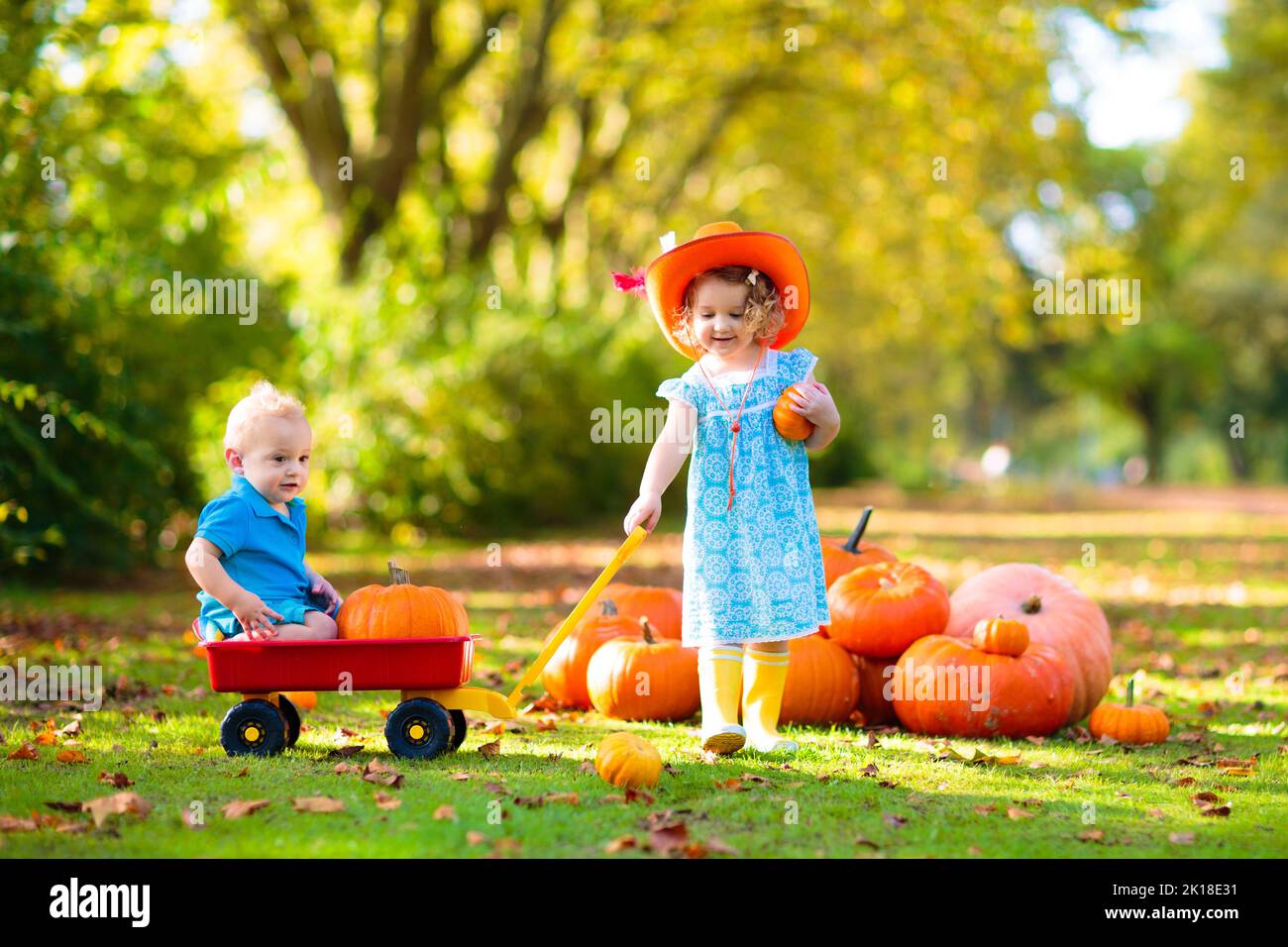 Group of little children enjoying harvest festival celebration at ...