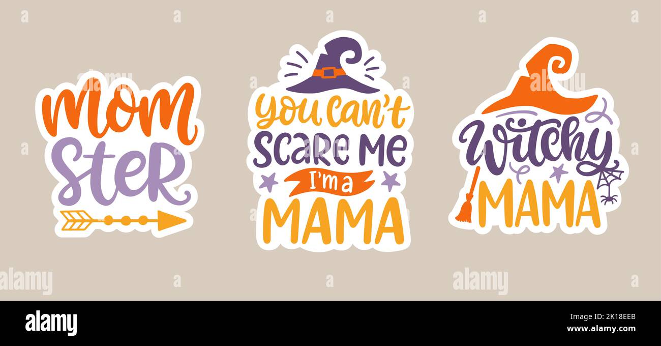 Witchy Mama Modern Calligraphy Phrase Sticker set Stock Vector Image ...