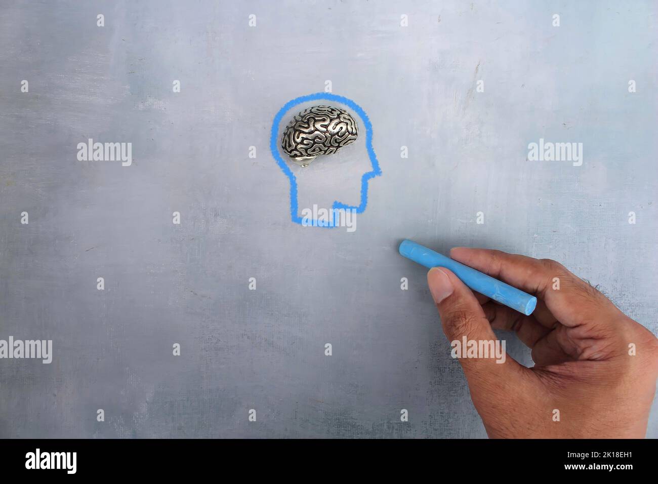 Hand drawing human head with brain. World mental health day, thinking ...