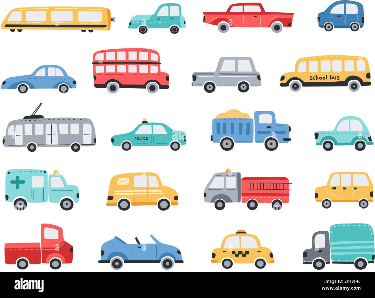 Funny cars. Colourful public transport, cute town vehicle for kids ...