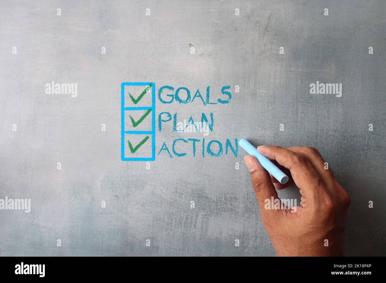 Top view image of hand writing word GOALS, PLAN and ACTION on ...