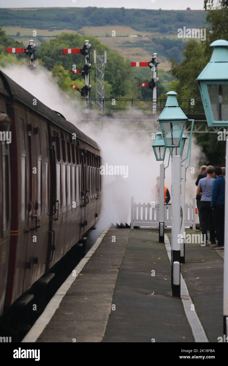 steam from train covering a platform Stock Photo - Alamy