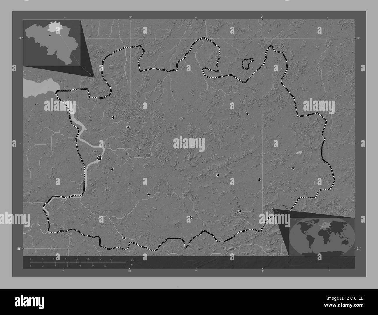 Antwerpen, province of Belgium. Bilevel elevation map with lakes and ...