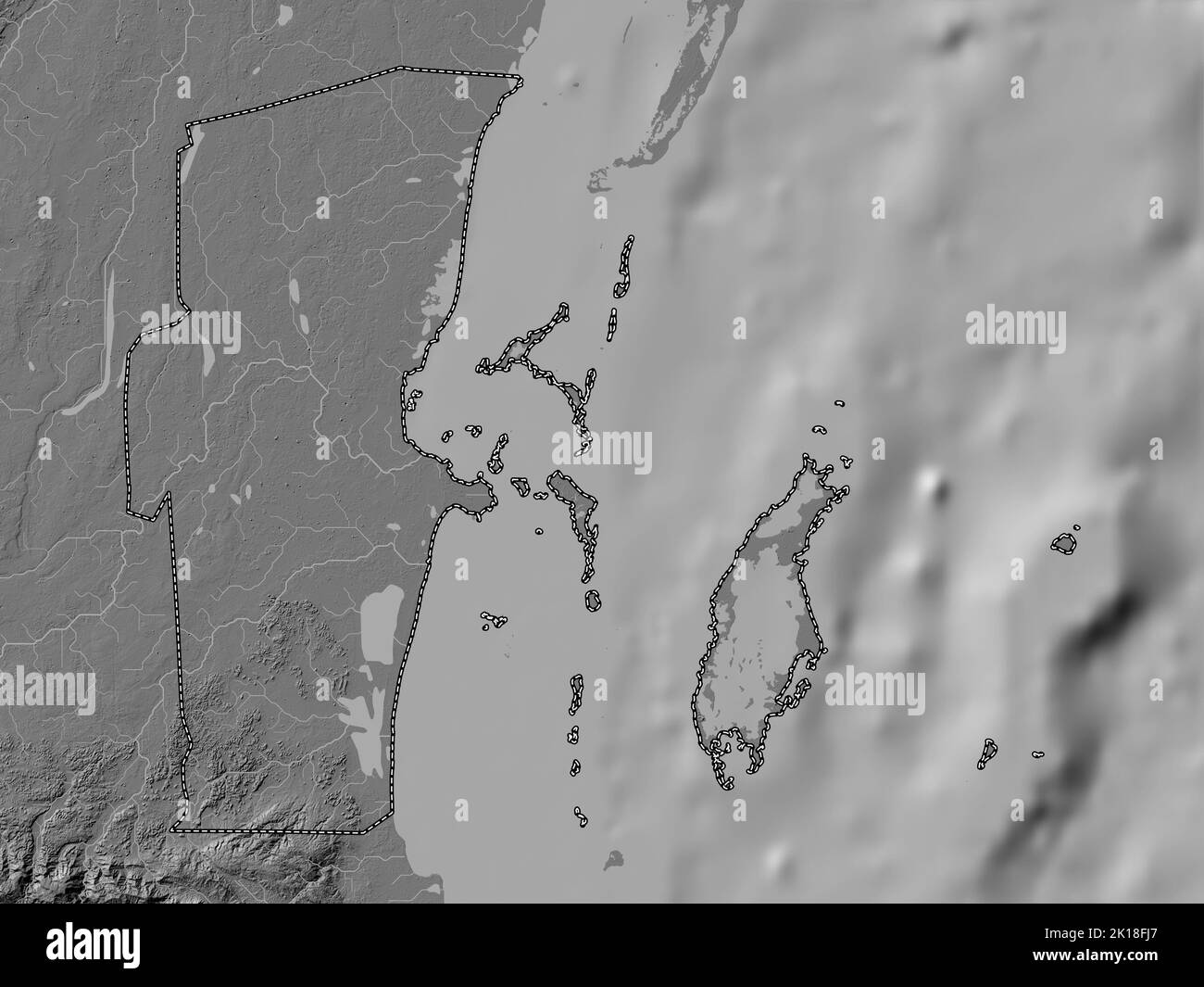 Belize, district of Belize. Bilevel elevation map with lakes and rivers ...