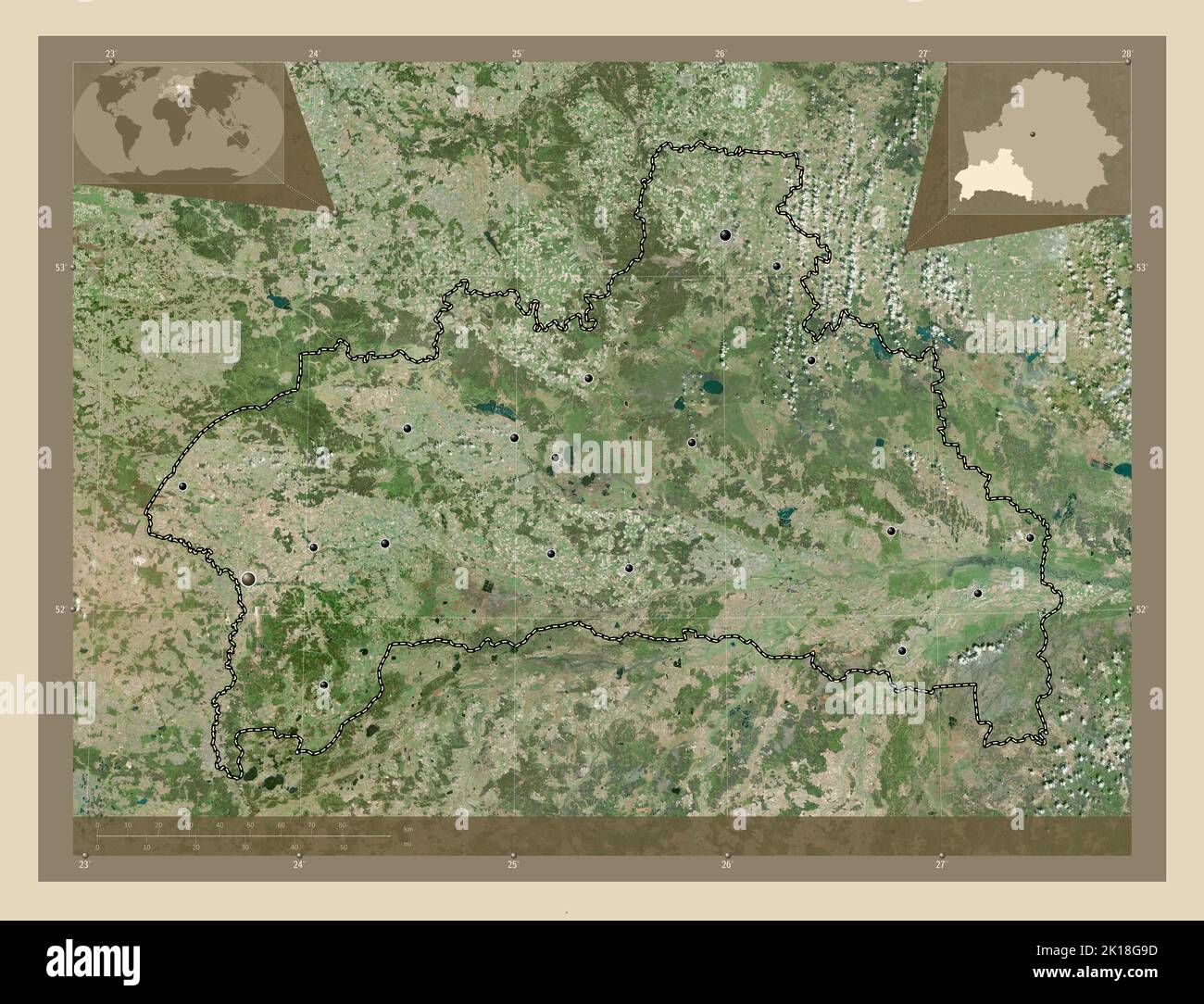 Brest, region of Belarus. High resolution satellite map. Locations of ...