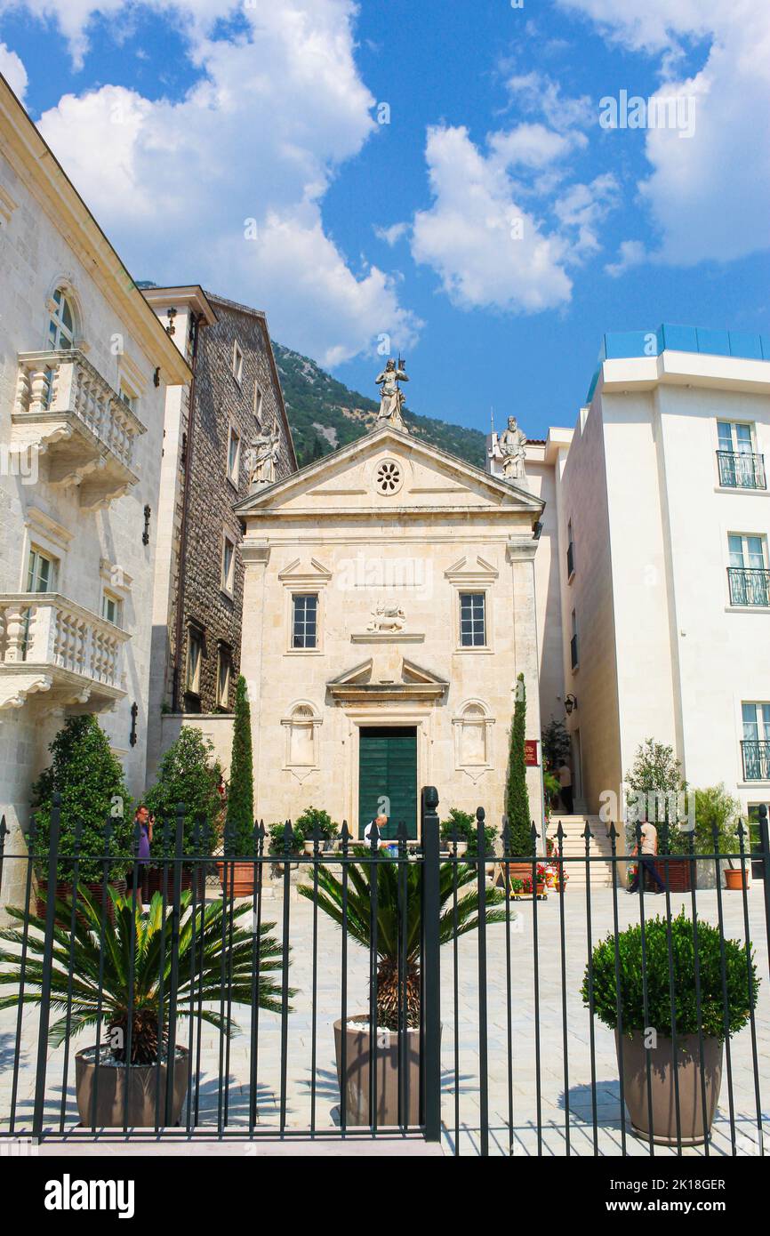 Entrance to the Church of St. Mark the Apostle. St. Marco Church in old ...