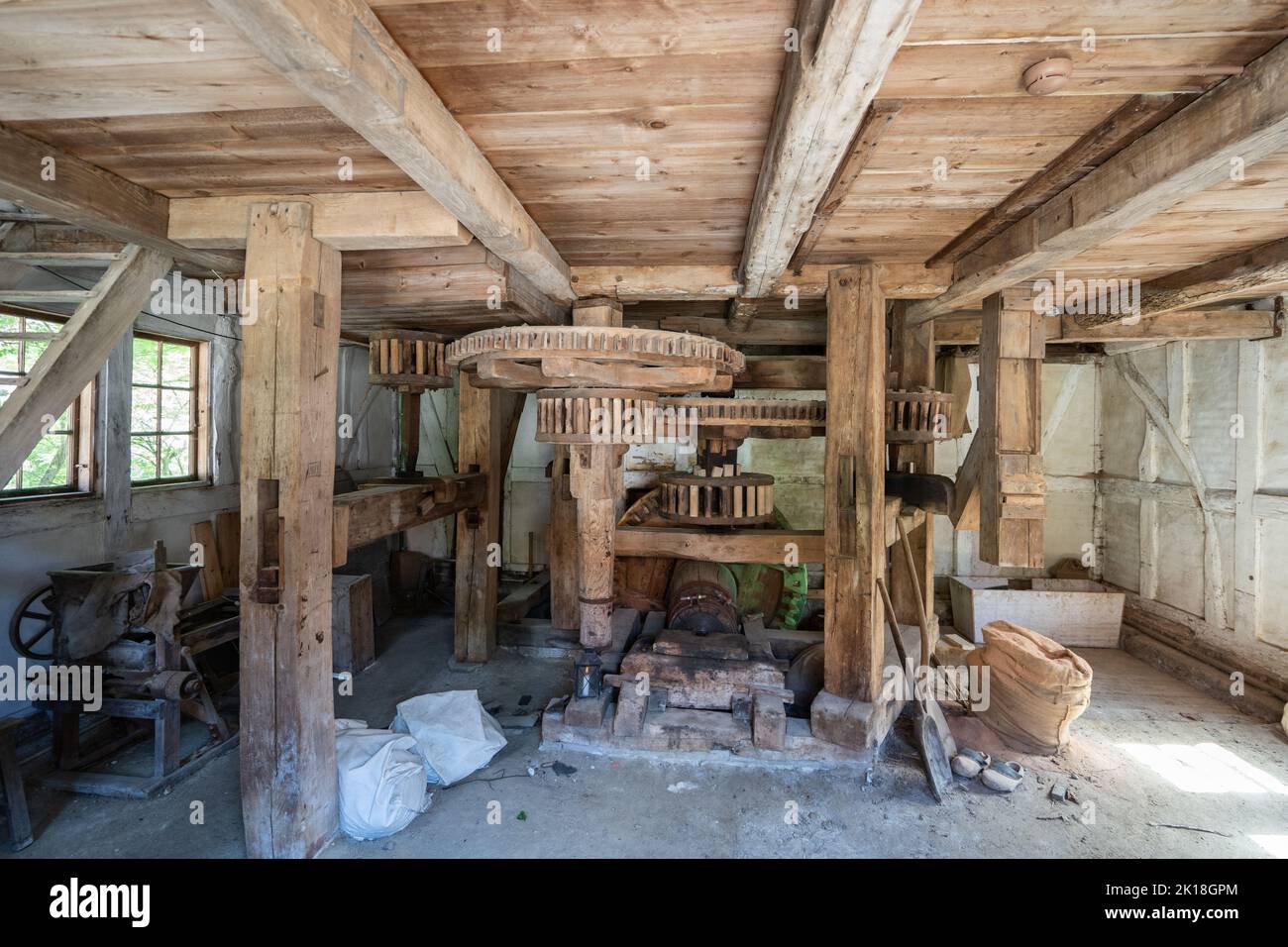 Inside the water mill Den Gamle By, outdoor museum in Aarhus, Denmark ...