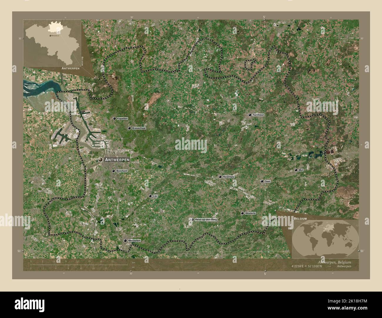 Antwerpen, province of Belgium. High resolution satellite map ...