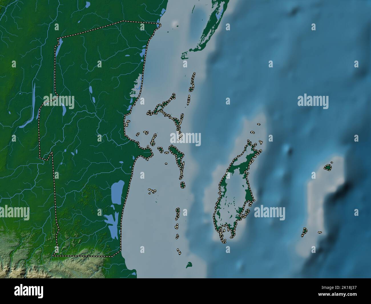 Belize, district of Belize. Colored elevation map with lakes and rivers Stock Photo - Alamy