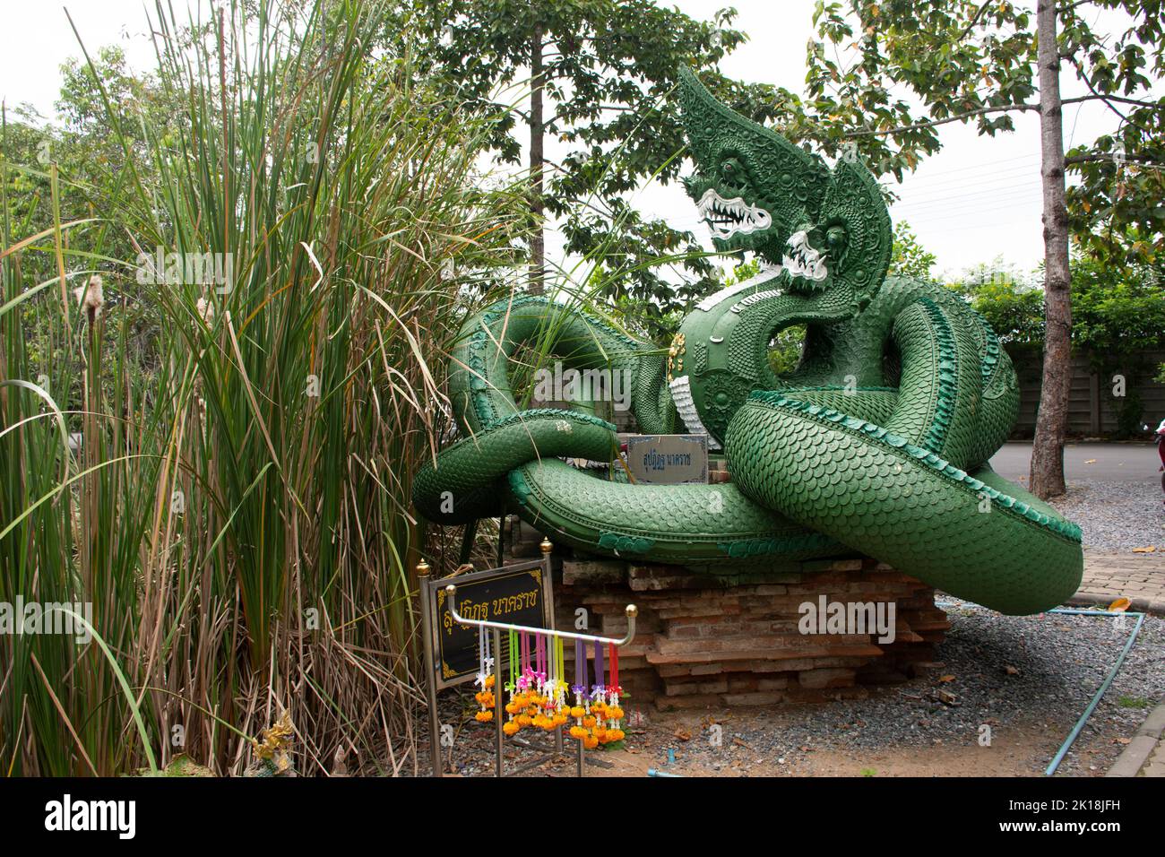 Ancient naga or antique naka statue of Wat Pa Klong 11 temple for thai ...