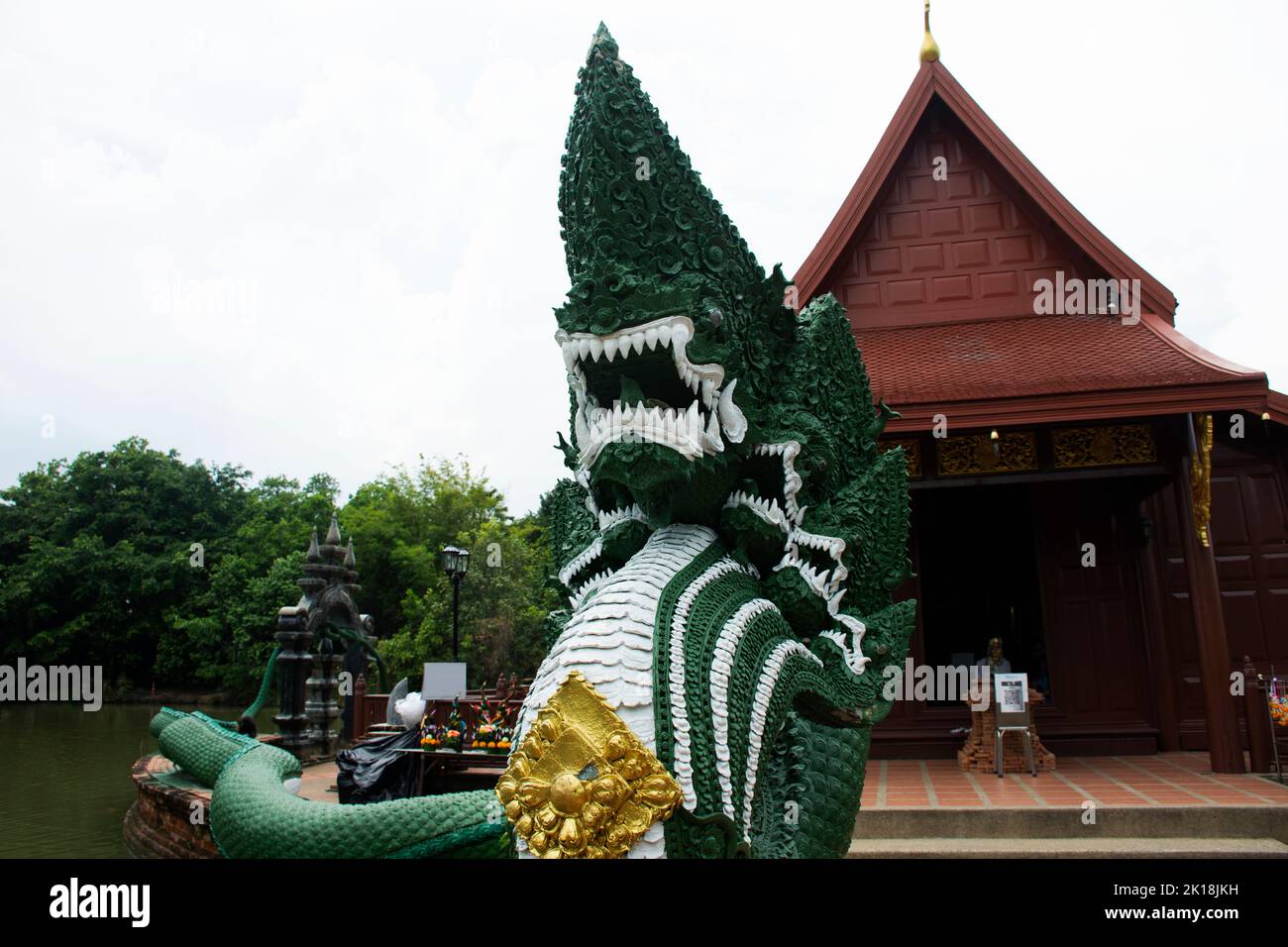 Ancient naga or antique naka statue of Wat Pa Klong 11 temple for thai ...