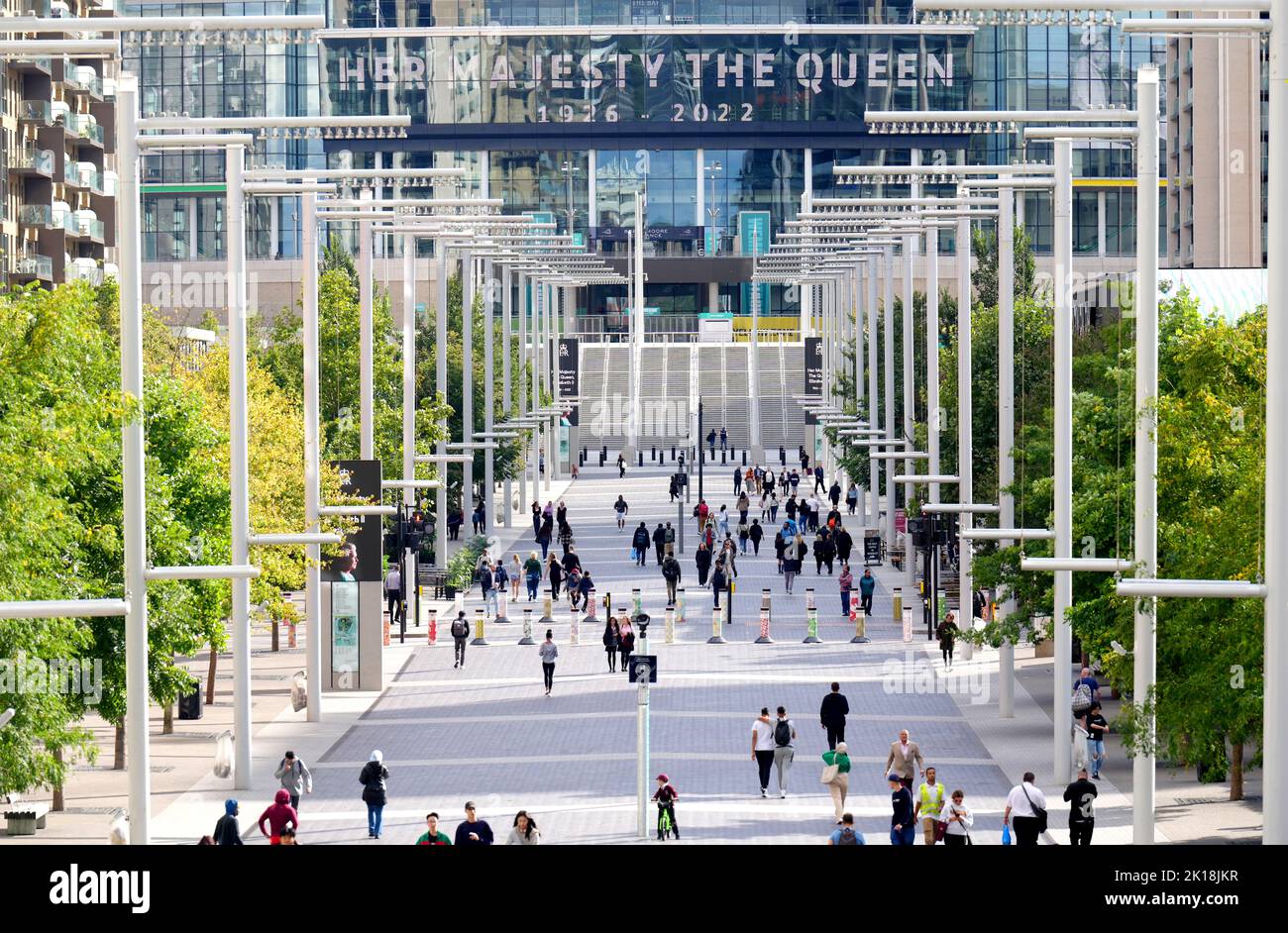 A tribute to Queen Elizabeth II is displayed at Wembley Stadium, London ...