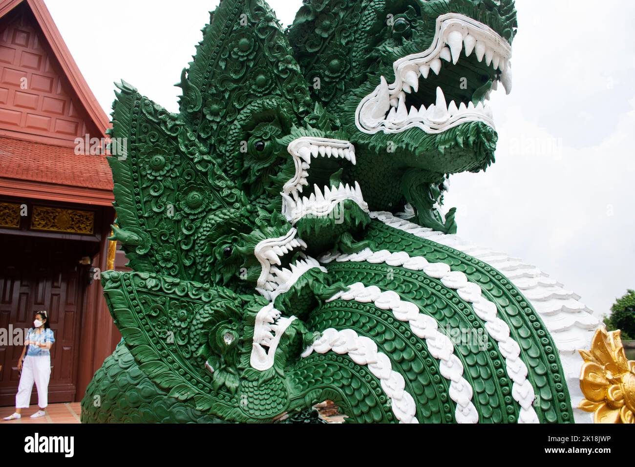 Ancient naga or antique naka statue of Wat Pa Klong 11 temple for thai ...