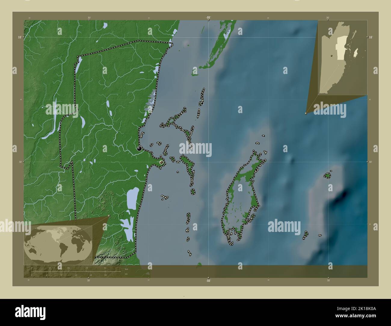 Belize, district of Belize. Elevation map colored in wiki style with ...