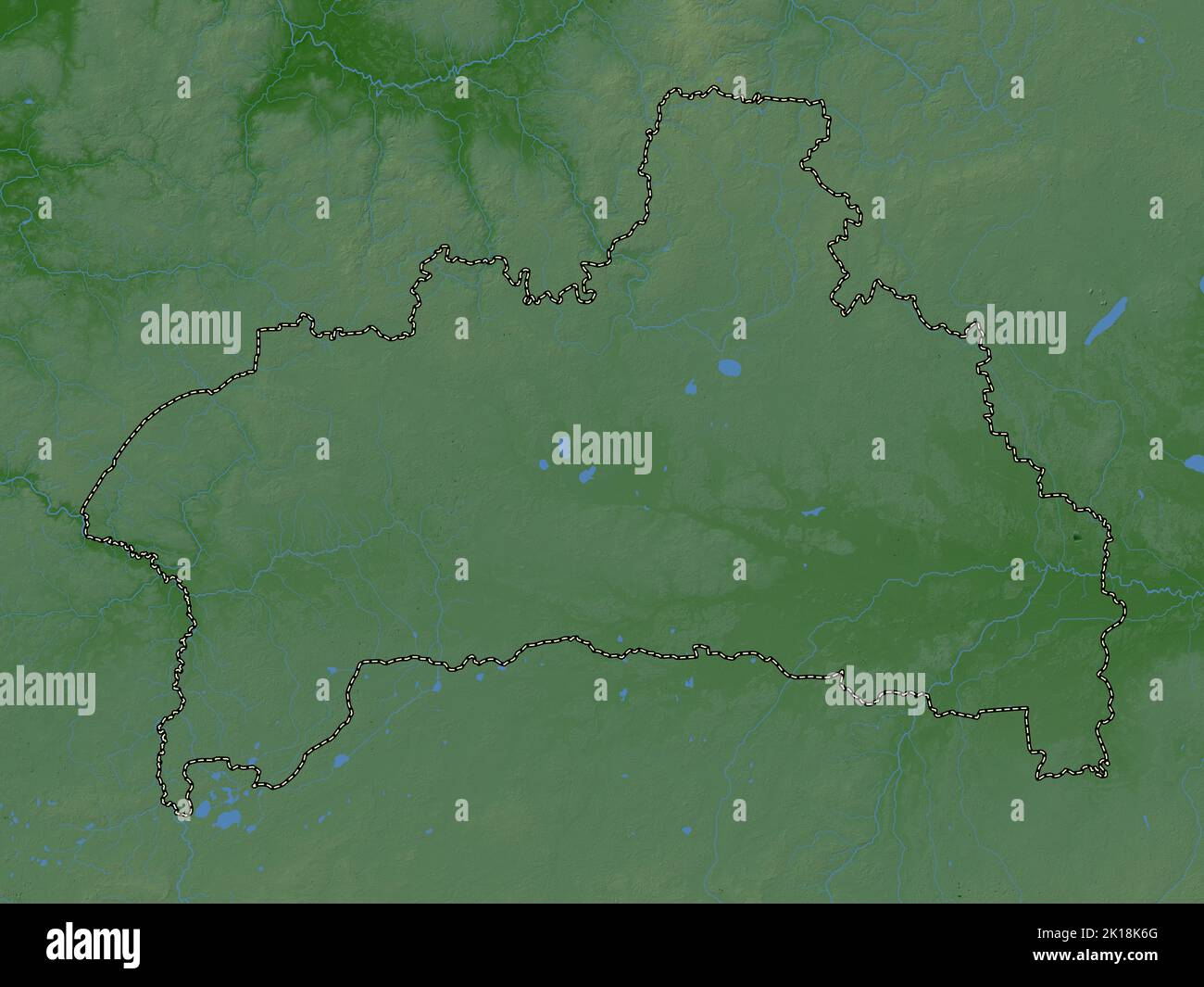 Brest, region of Belarus. Colored elevation map with lakes and rivers ...