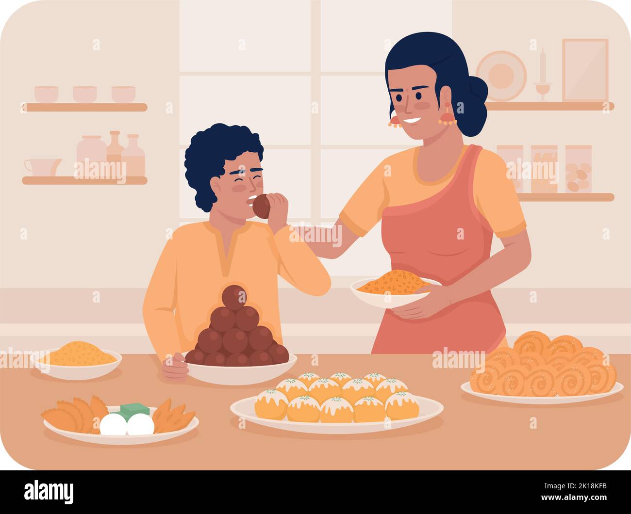 Eating sweets during Diwali 2D vector isolated illustration Stock Vector Image & Art - Alamy