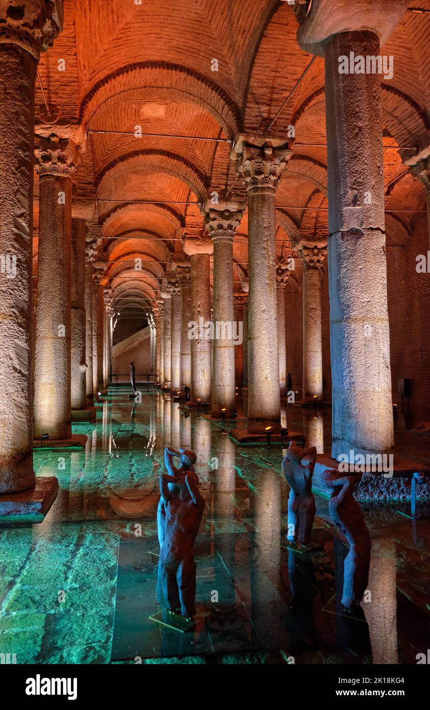 Basilica Cistern ancient Byzantine subterranean cistern in Istanbul ...