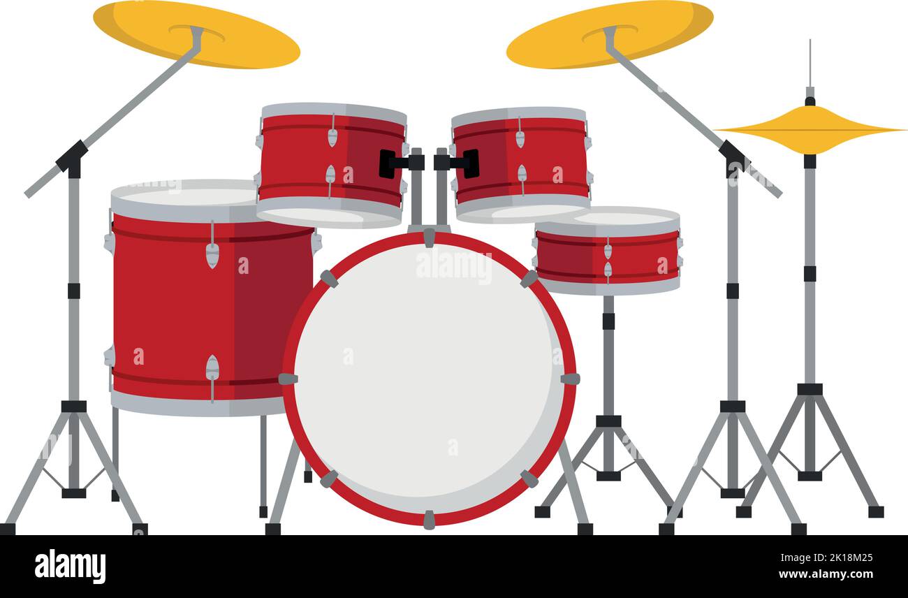 Vector illustration of a drum set in cartoon style isolated on white ...