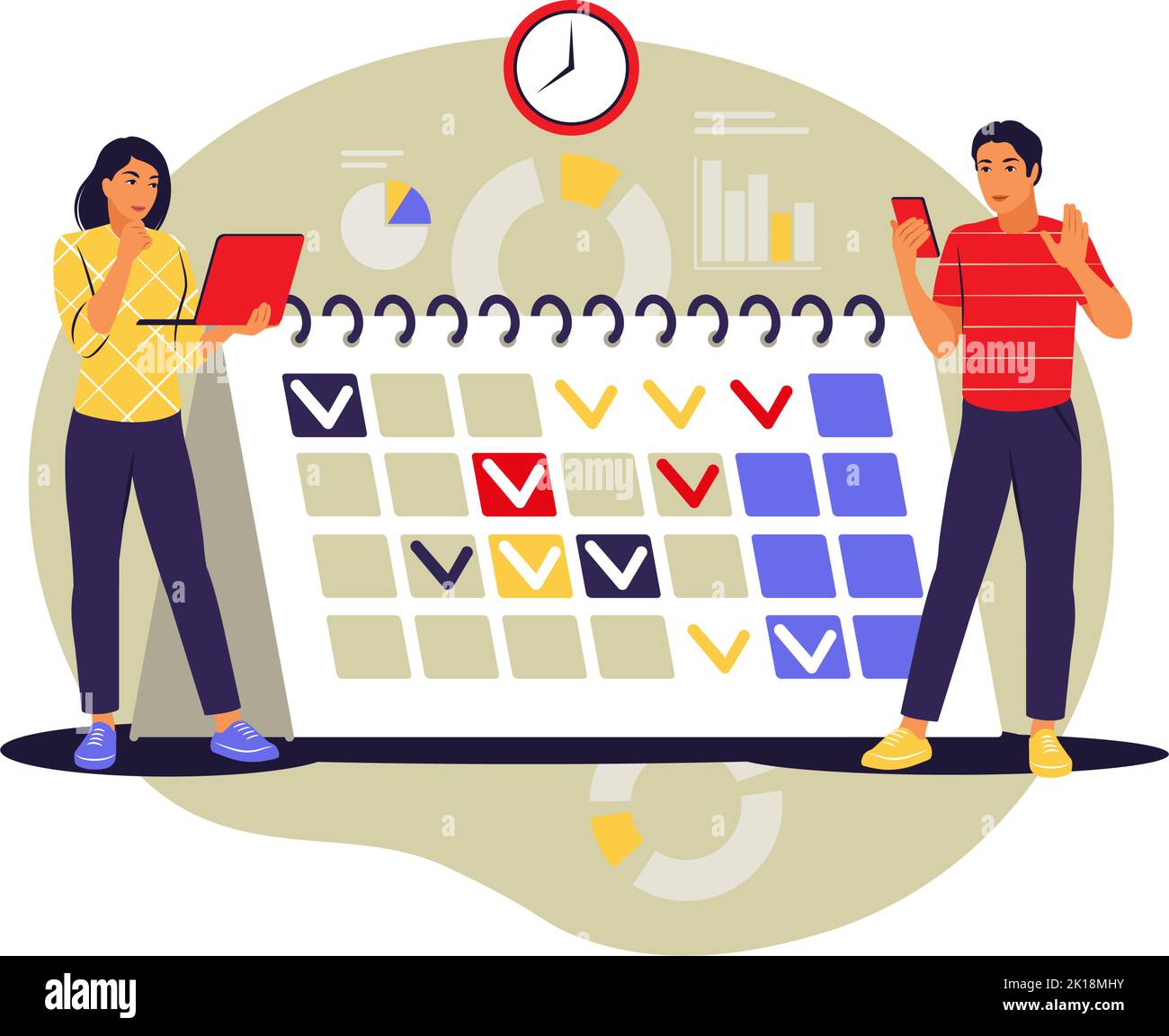 Time management concept. Self management, self control, target. Vector ...