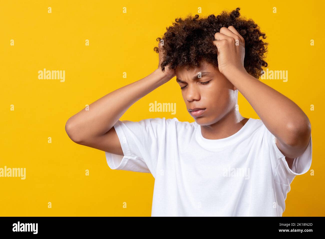 Difficult decision. Headache frustration. Tired black young male ...