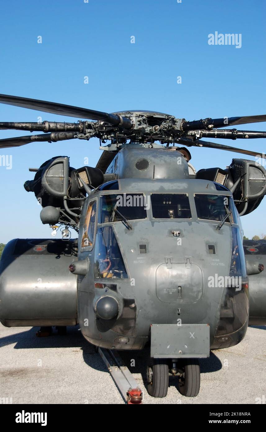 Ultra heavy marine helicopter on a tarmac between missions front view ...