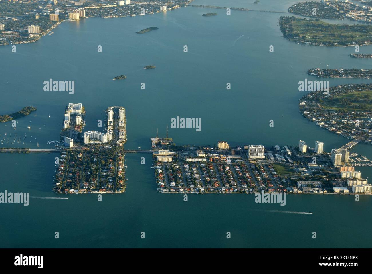 Miami area small slands and waterways seen from high altitude Stock ...