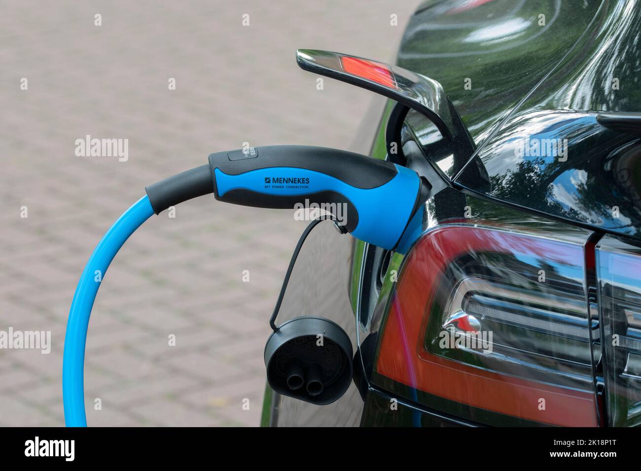 Electrical Plug At A Tesla Car At Amsterdam The Netherlands 15-5-2022 ...