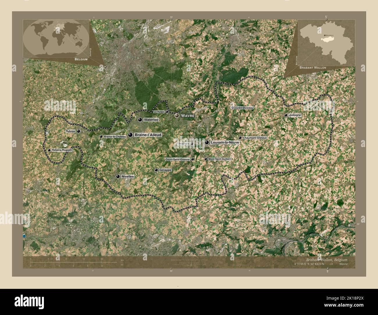Brabant Wallon, province of Belgium. High resolution satellite map ...