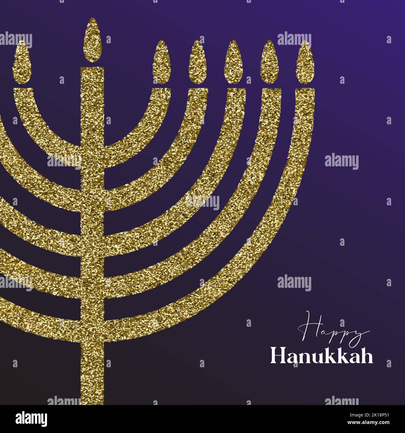 Happy Hanukkah card design with gold symbols on blue color background ...