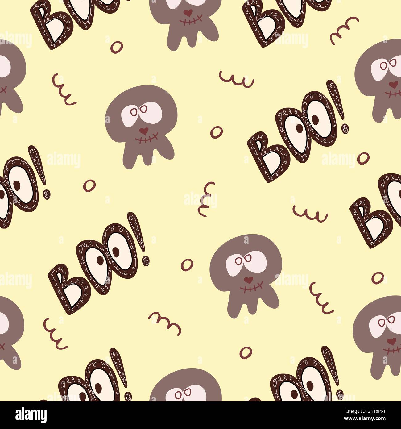 Seamless pattern for Halloween holiday with cute cartoon skull and Boo ...