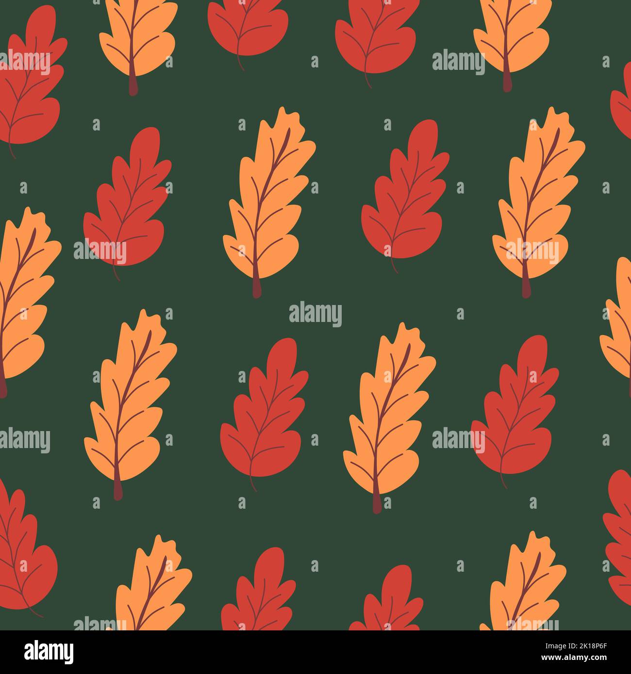 Seamless pattern for holidays with cute cartoon red and yellow autumn leaves. Hello autumn ...