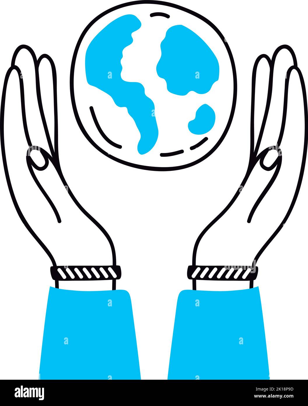hands with world planet line art Stock Vector Image & Art - Alamy