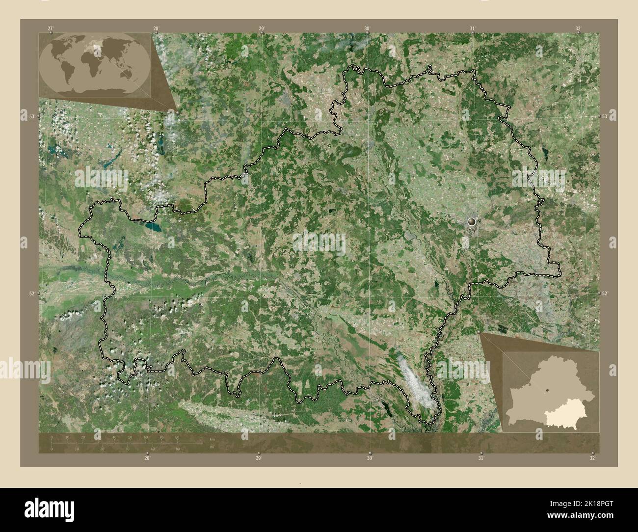 Homyel', region of Belarus. High resolution satellite map. Corner ...