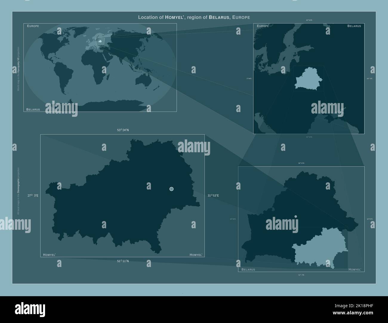 Homyel', region of Belarus. Diagram showing the location of the region ...