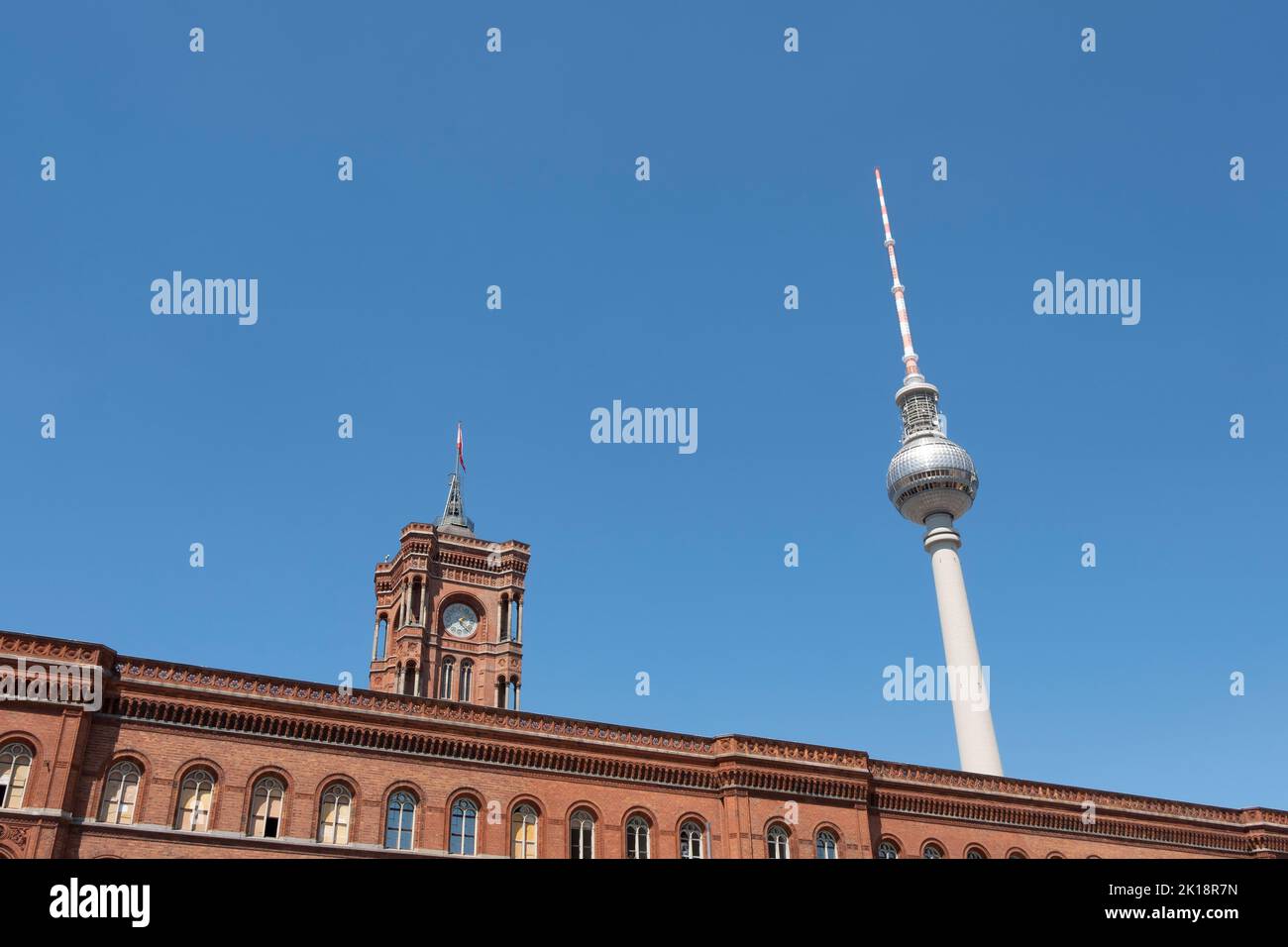 Berliner Fernsehturm (Berlin TV tower) and Rotes Rathaus (Red City Hall ...