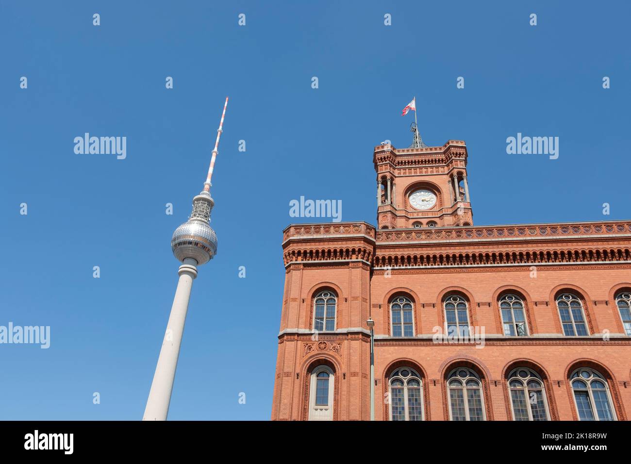 Berliner Fernsehturm (Berlin TV tower) and Rotes Rathaus (Red City Hall ...