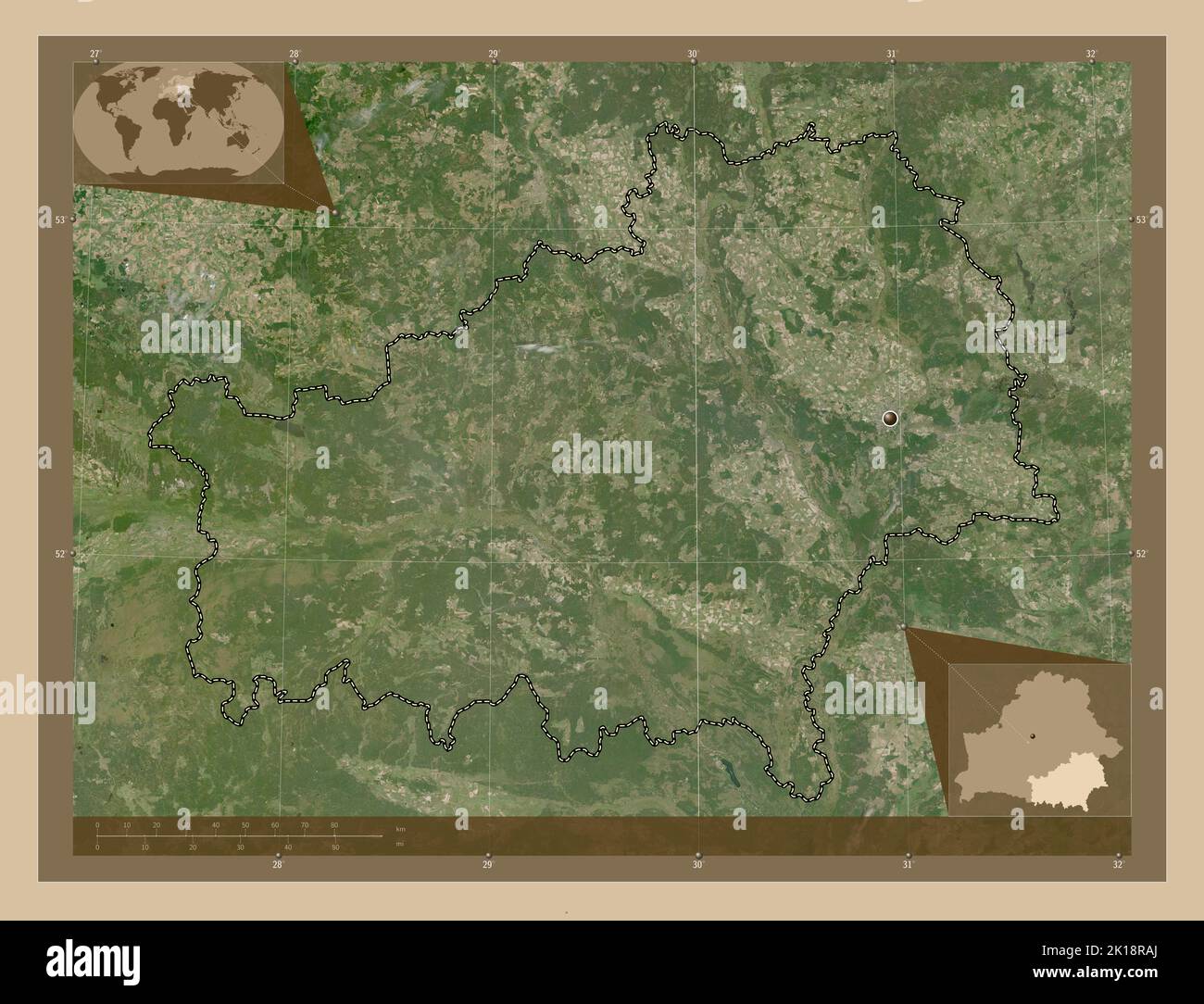 Homyel', region of Belarus. Low resolution satellite map. Corner ...