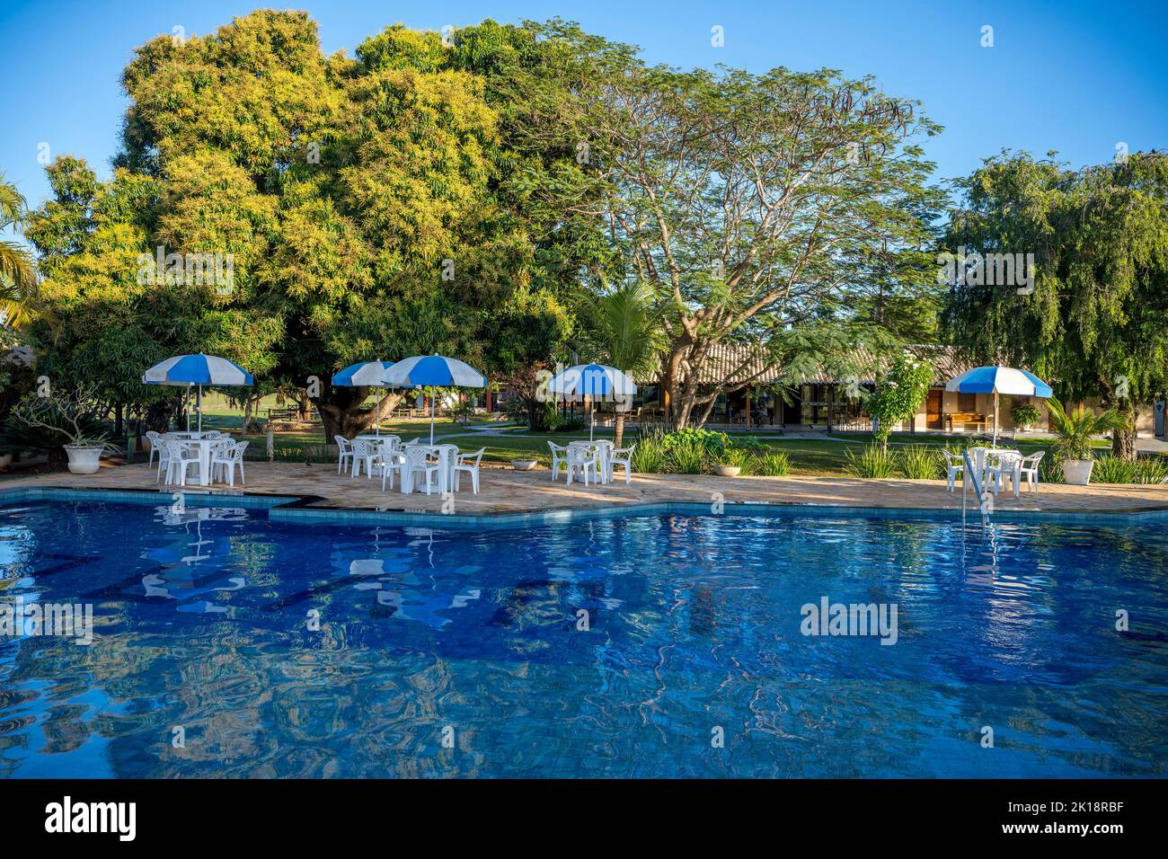The swimming pool at the Piuval Lodge located in the Northern Pantanal ...