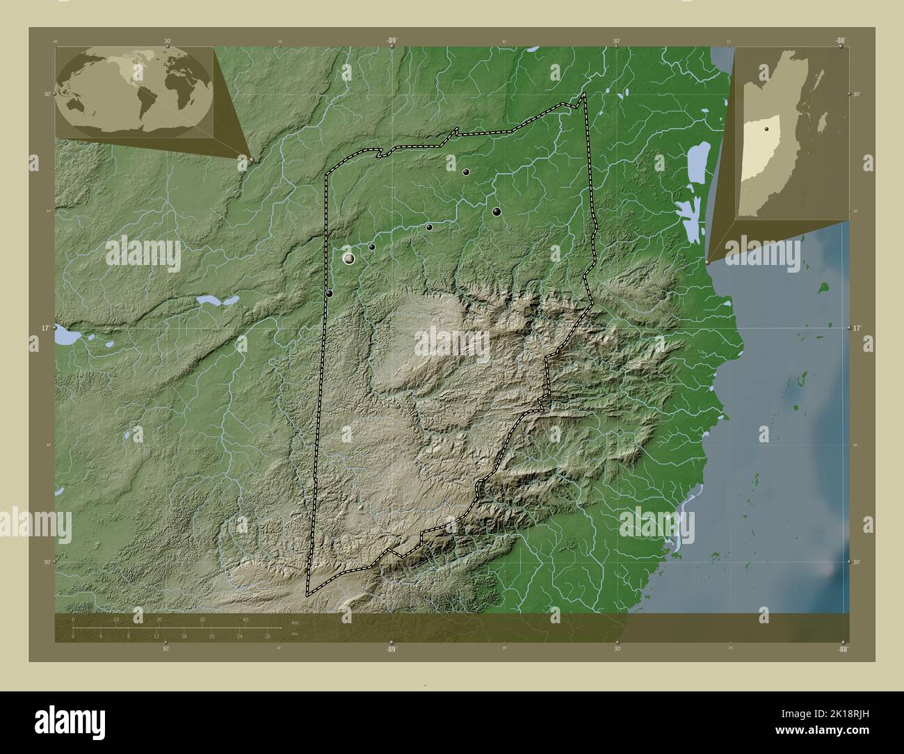 Cayo, district of Belize. Elevation map colored in wiki style with ...
