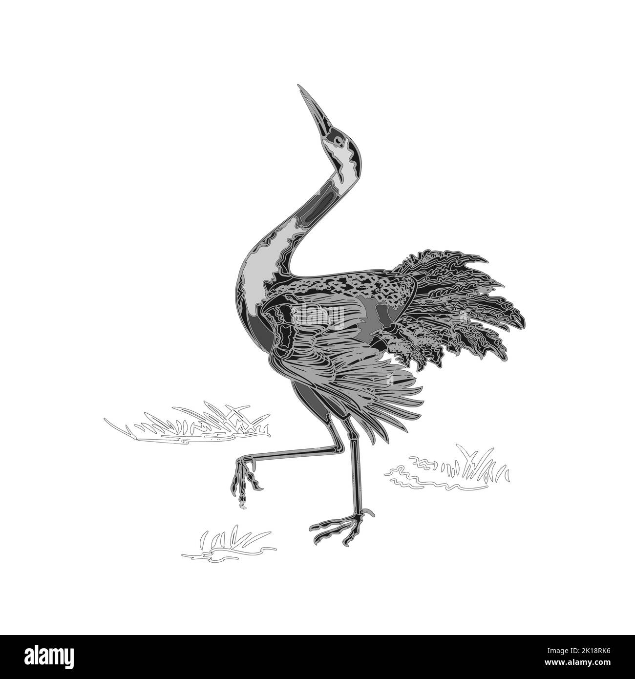 Dancing crane wildlife animal neck engraving vintage vector ...
