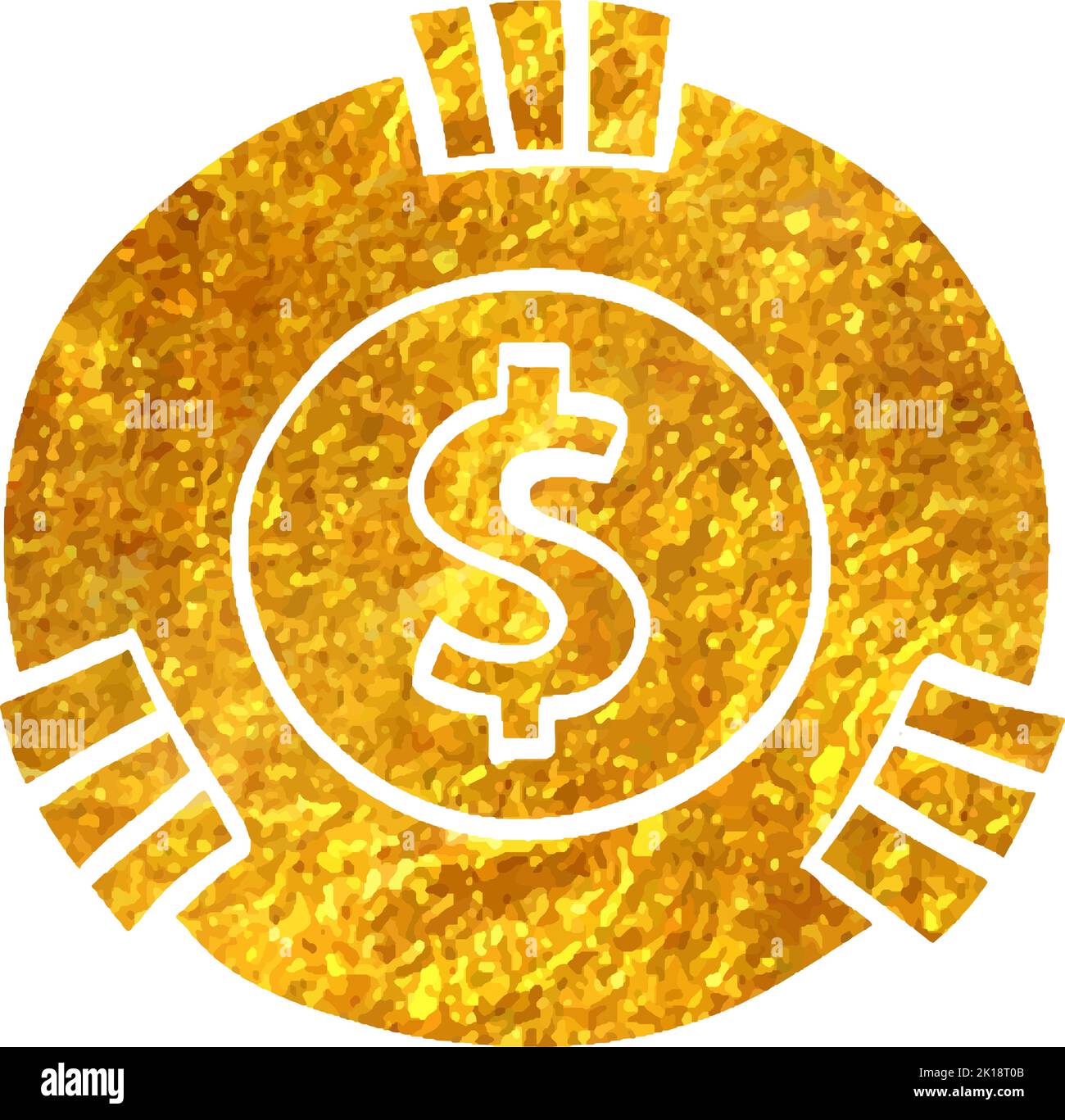 Hand drawn Gambling coin icon in gold foil texture vector illustration ...
