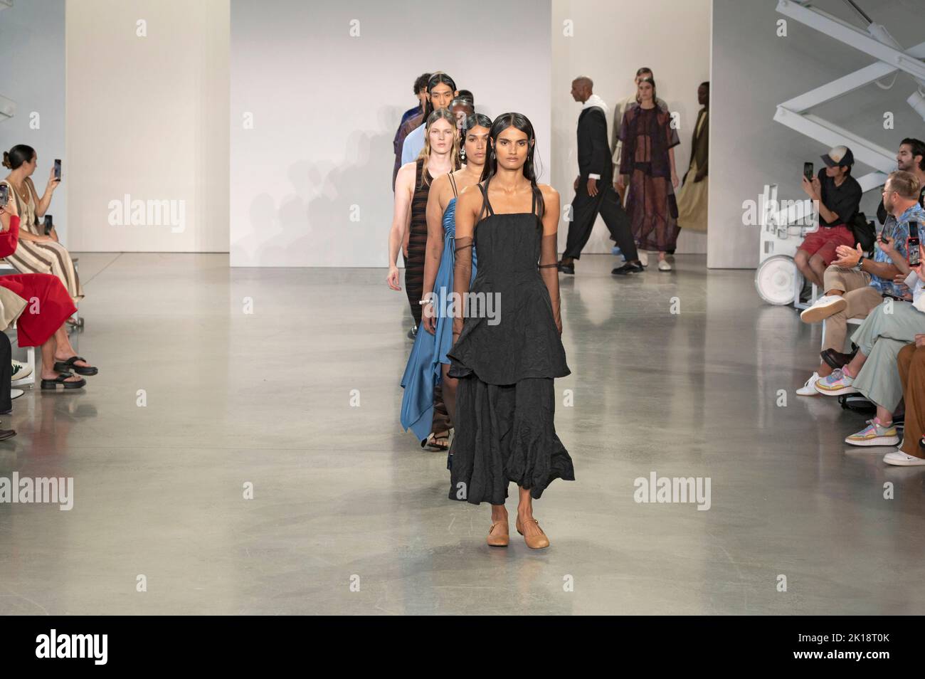 Models walk the runway finale at the Deveaux fashion show during ...