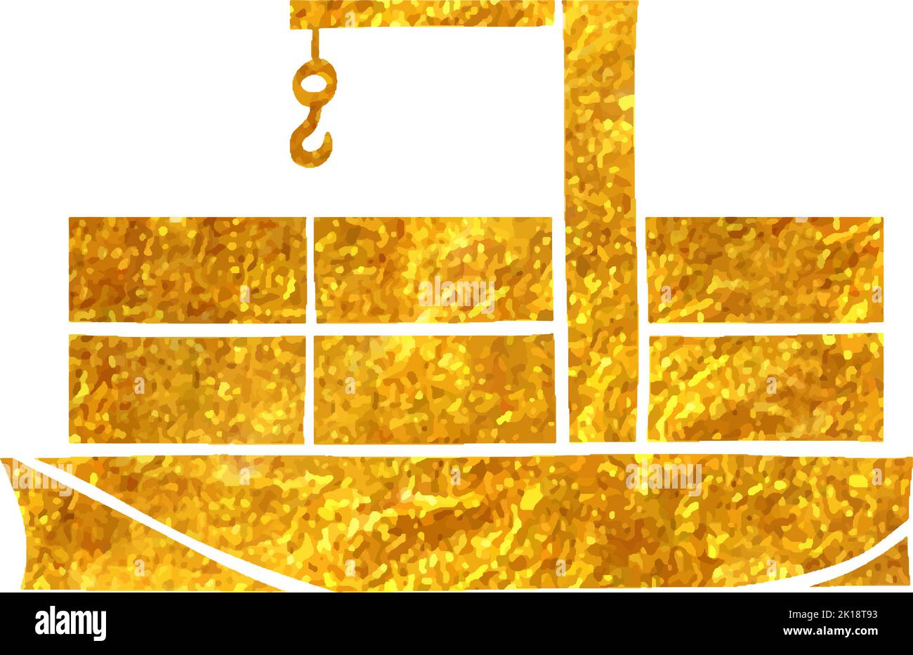Hand drawn Container shipping icon in gold foil texture vector ...