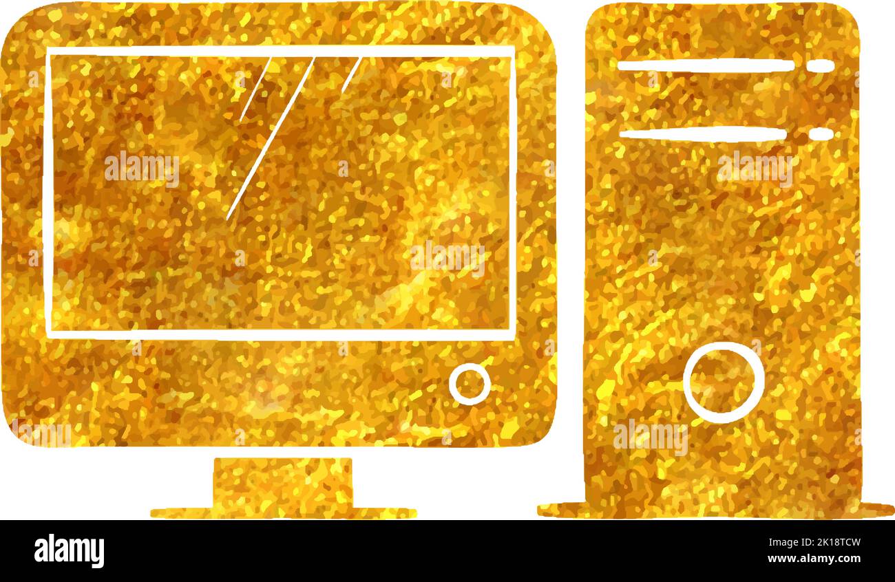 Hand drawn Online education icon in gold foil texture vector ...