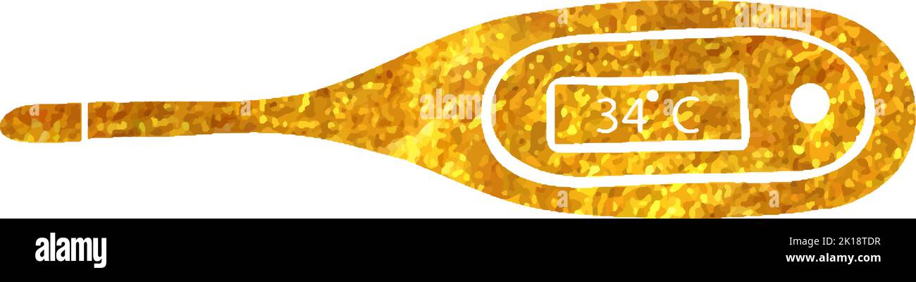 Hand drawn Digital thermometer icon in gold foil texture vector ...
